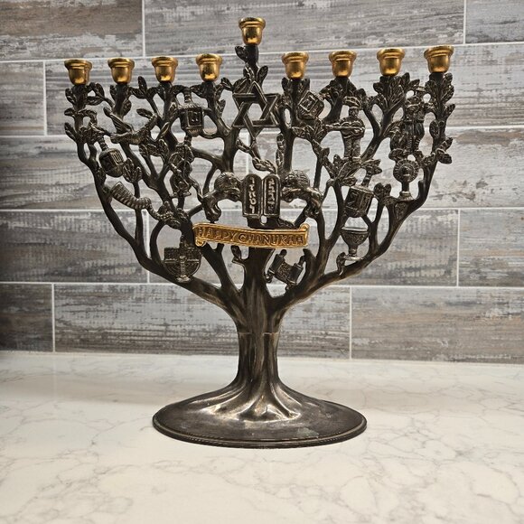 Holiday | Vintage Godinger Silver Plate Tree Of Life Menorah Happy ...